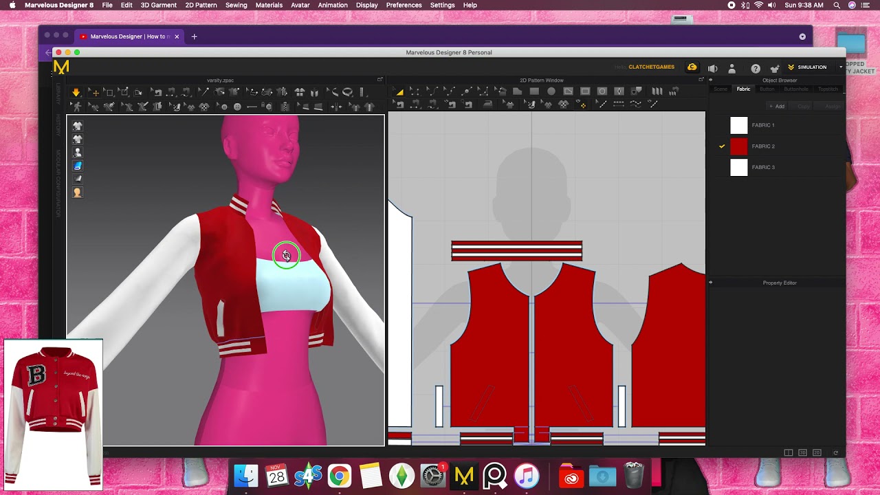 HOW TO: CREATE A CROPPED VARSITY JACKET | MARVELOUS DESIGNER (SPEEDUP ...