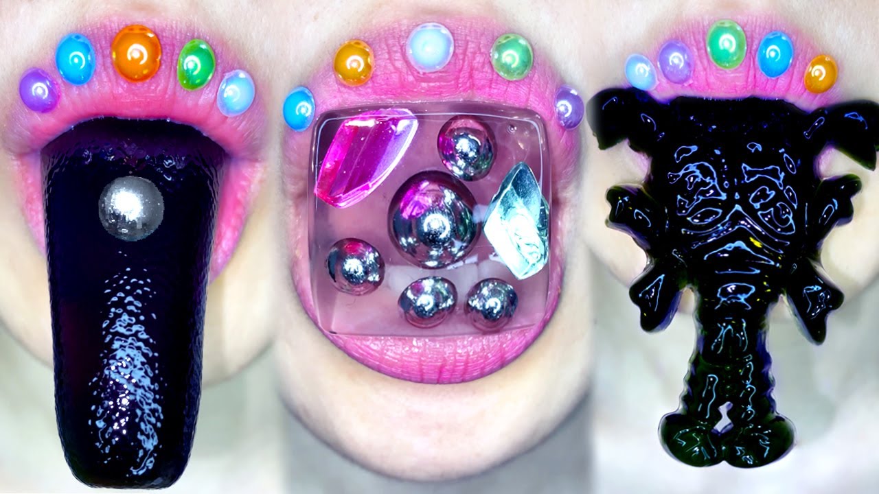 보석 푸딩 블랙 젤리 먹방 ASMR JEWELLERY PUDDING BLACK PIERCING JELLY COOKIE BUG ...