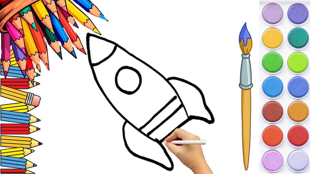 How To Draw a cute Rocket Drawing, Painting & Coloring For Kids and ...