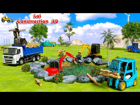Mini Excavator Builds Fish Pond with Dump Truck! 🐟🚜 | Construction Simulator