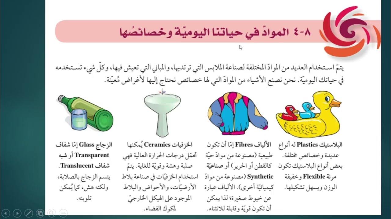 حل أسئلة درس المواد في حياتنا اليومية وخصائصها الصف السابع الفصل الثاني