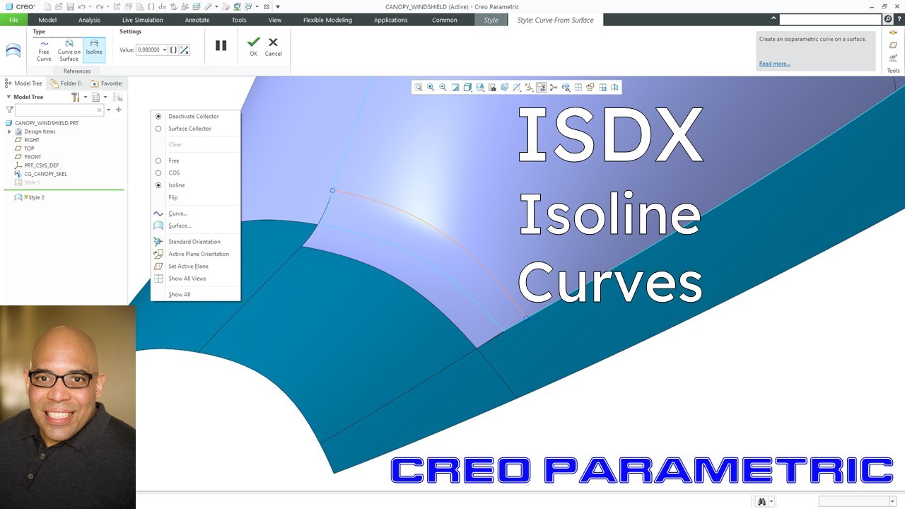 Creo Parametric - ISDX - Curve From Surface & Isolines | Style Curves ...