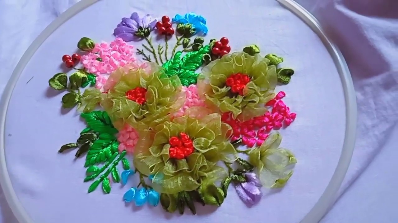 Hand embroidery. Ribbon embroidery stitches by hand.Ribbon embroidery ...