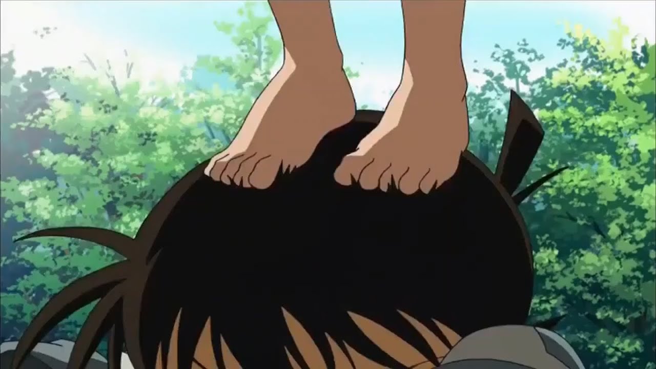 Detective Conan - Ai Haibara steps on Conan's head barefoot - YouTube