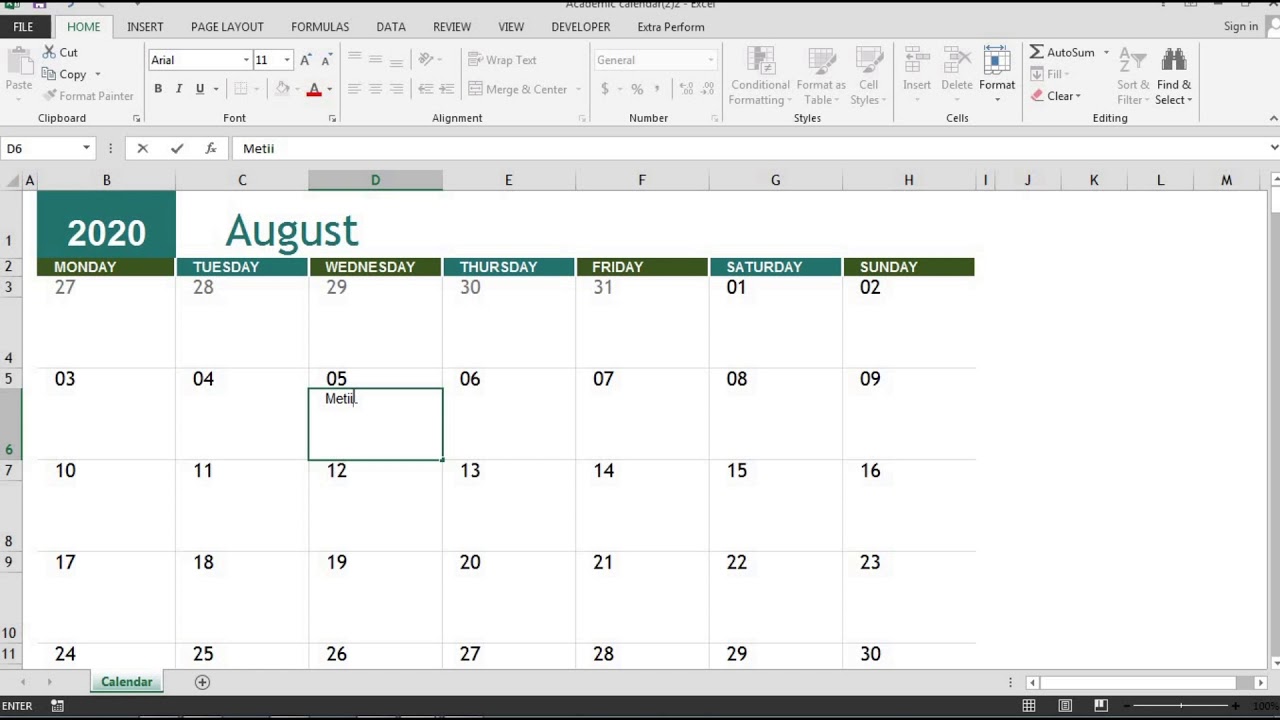 Membuat kalender dengan Microsoft Excel 2013 - YouTube