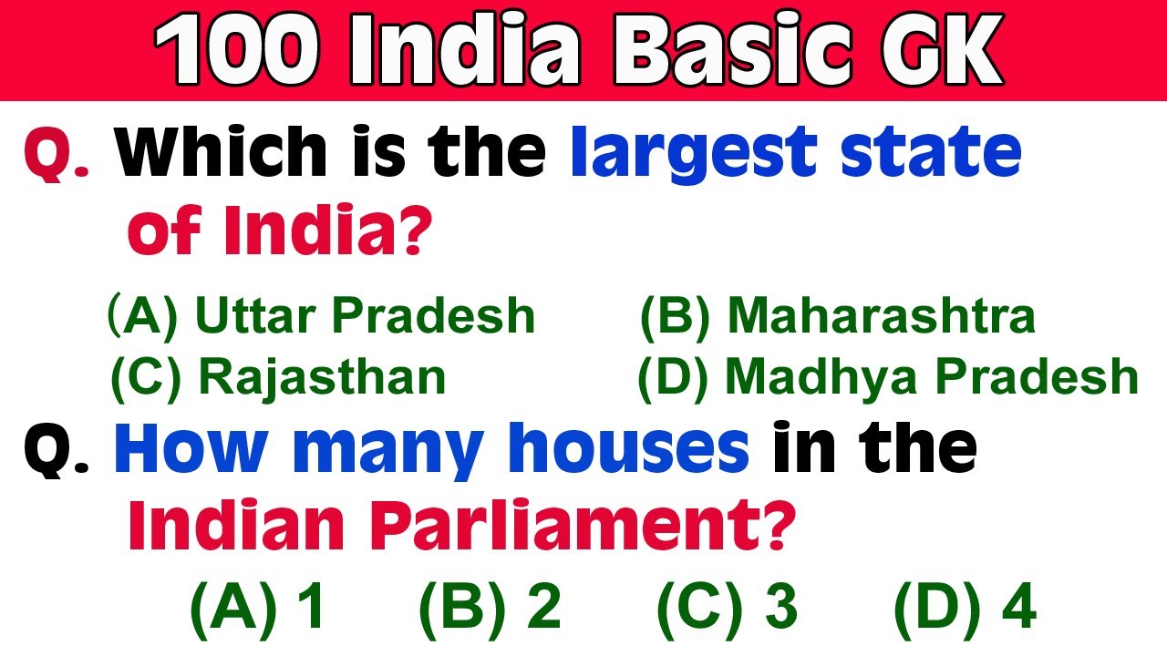 100 India Basic & Easy GK General Knowledge Questions and Answers in ...