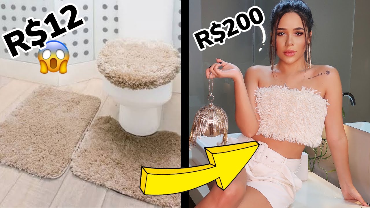 DIY: TOP CROPPED com TAPETE DE BANHEIRO 😱 Ficou perfeitooo - YouTube