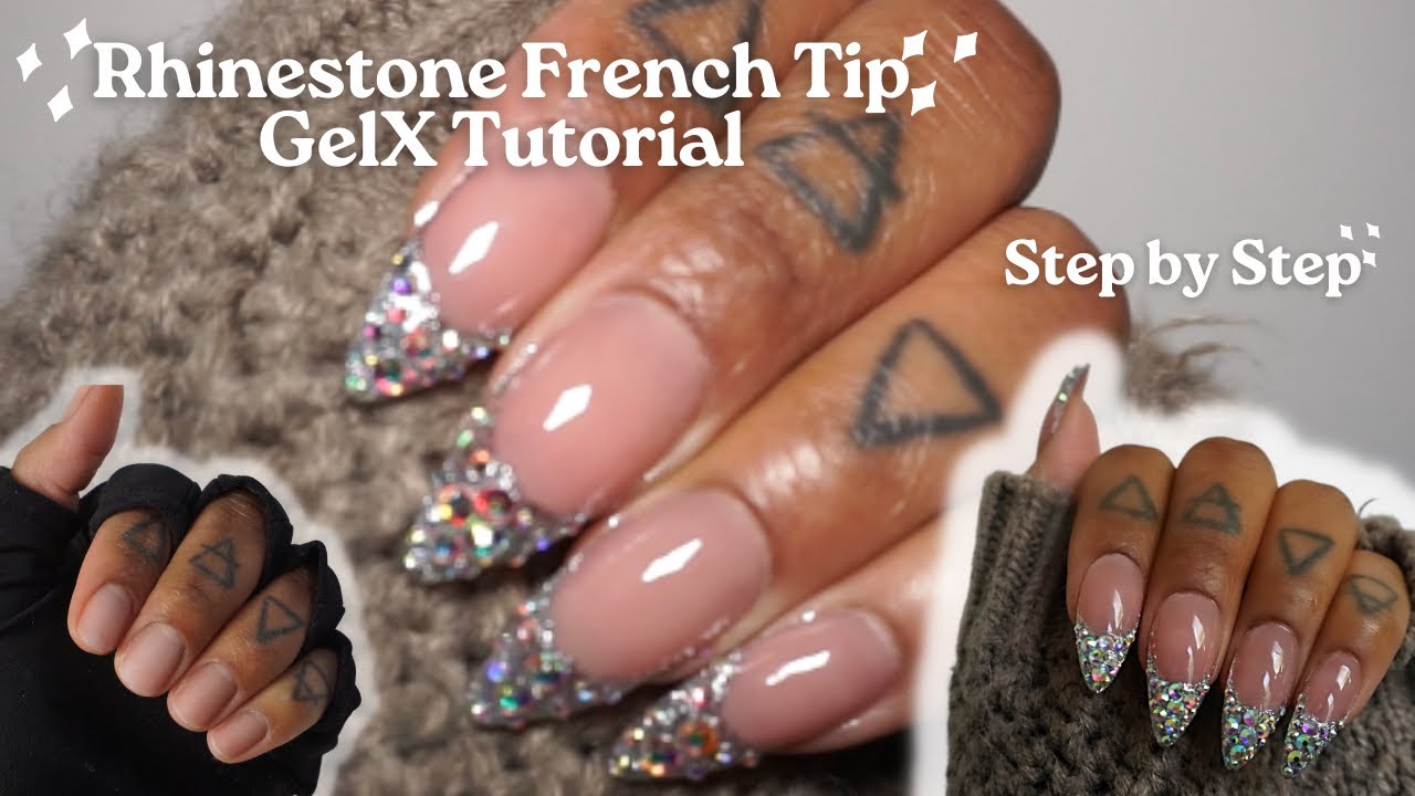 How To Do Bling French Tip Nails | Gel X | Rhinestones | Beginner ...