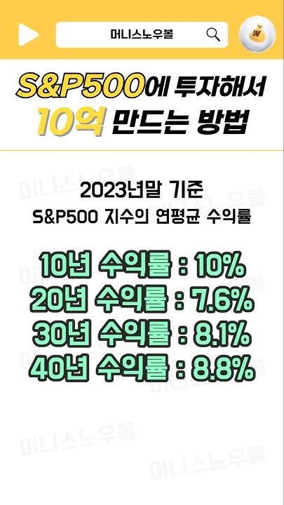 S&P500에 투자해서 10억 만드는 방법(feat. S&P500 10년, 20년, 30년, 40년 수익률) - YouTube