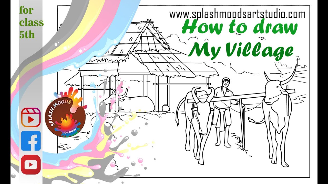 How to draw My Village | village scene | farmer | agriculture | easy ...