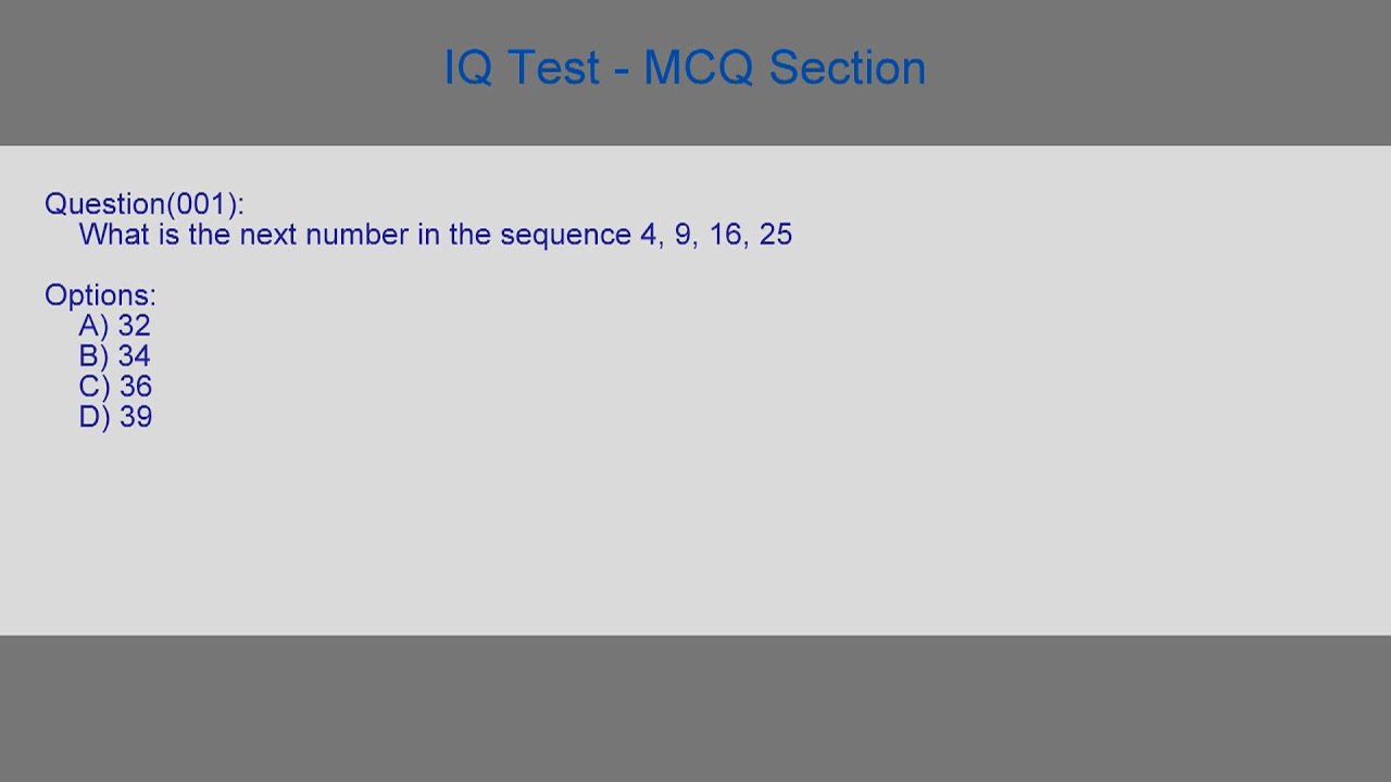 IQ Test - MCQ Section #81392. - YouTube