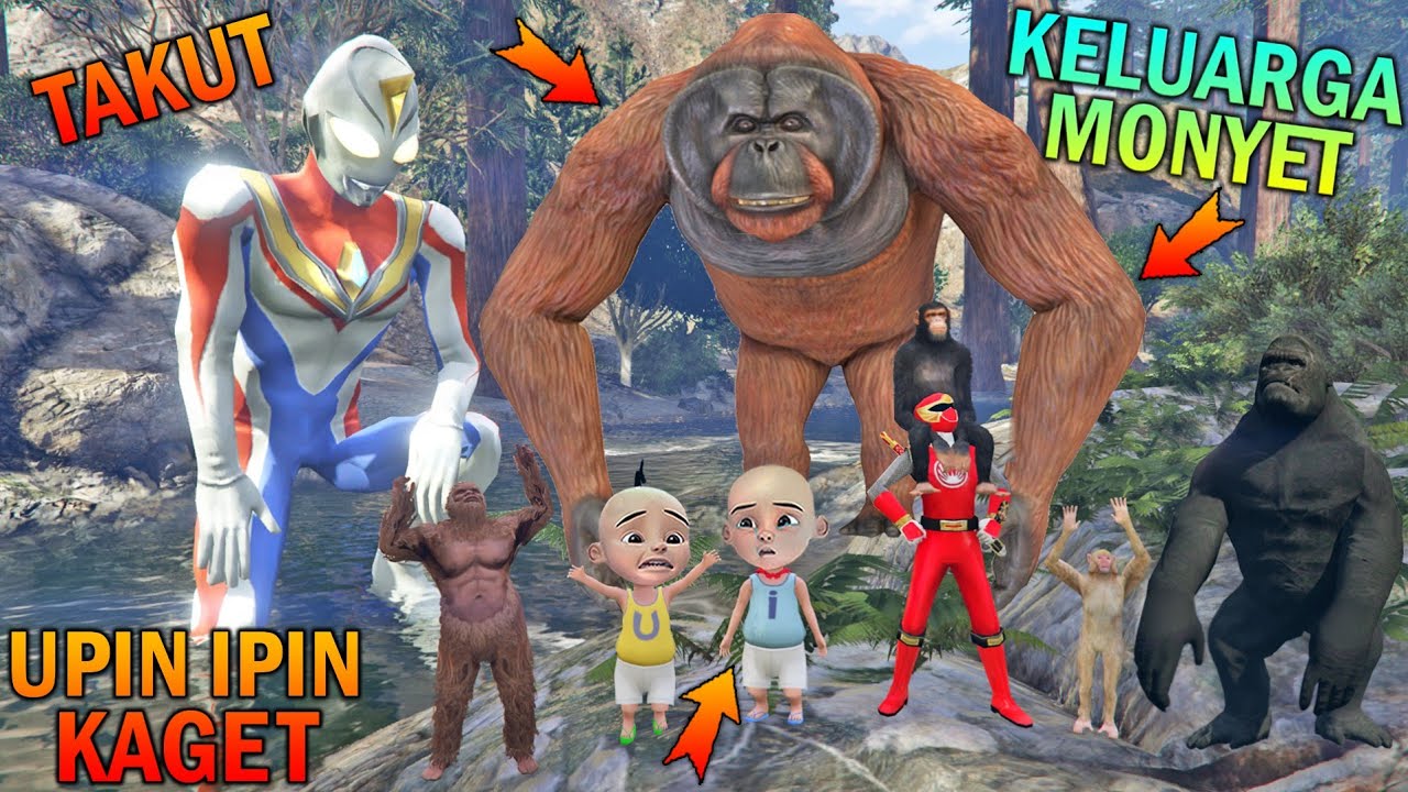 UPIN IPIN BERTEMAN SAMA KELUARGA MONSTER MONYET, ULTRAMAN TAKUT - GTA 5 ...