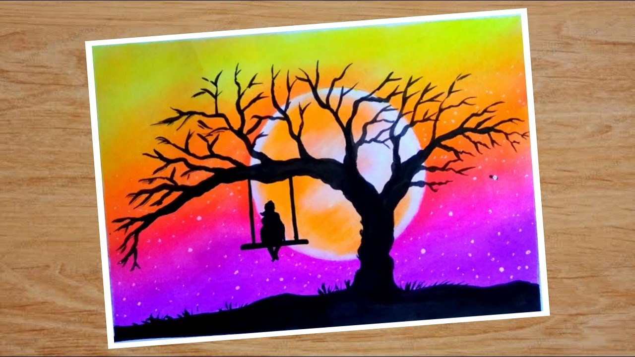 Drawing for beginners | A girl under a tree scenary for beginners ...