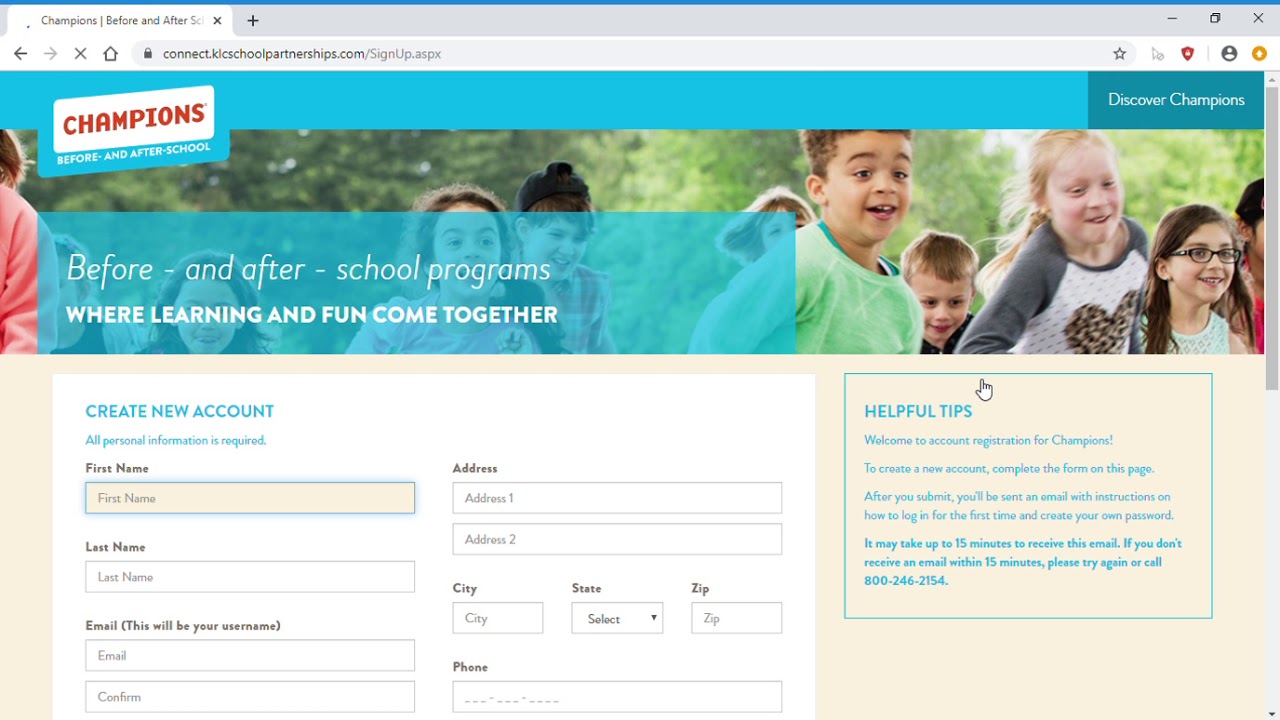 Champions Before and After School Programs Creating an account - YouTube