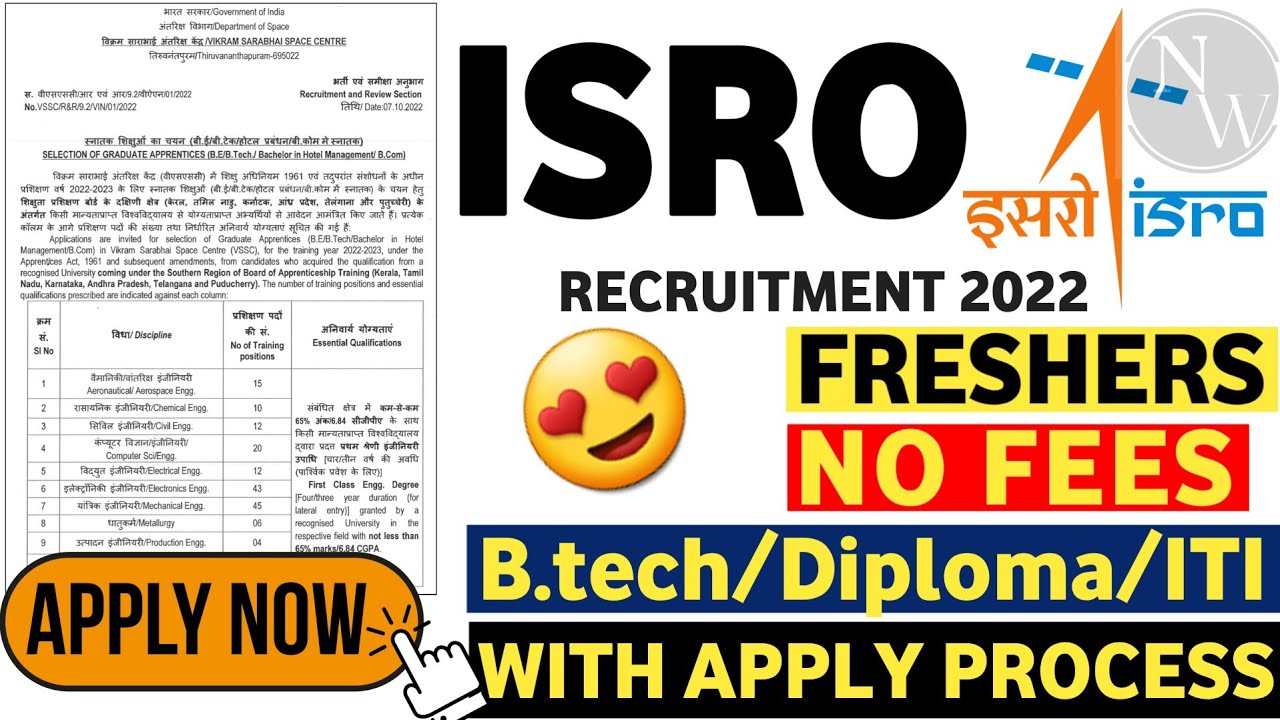 ISRO Recruitment 2022 | Fresher |All India | B.tech/Diploma/ITI | ISRO ...
