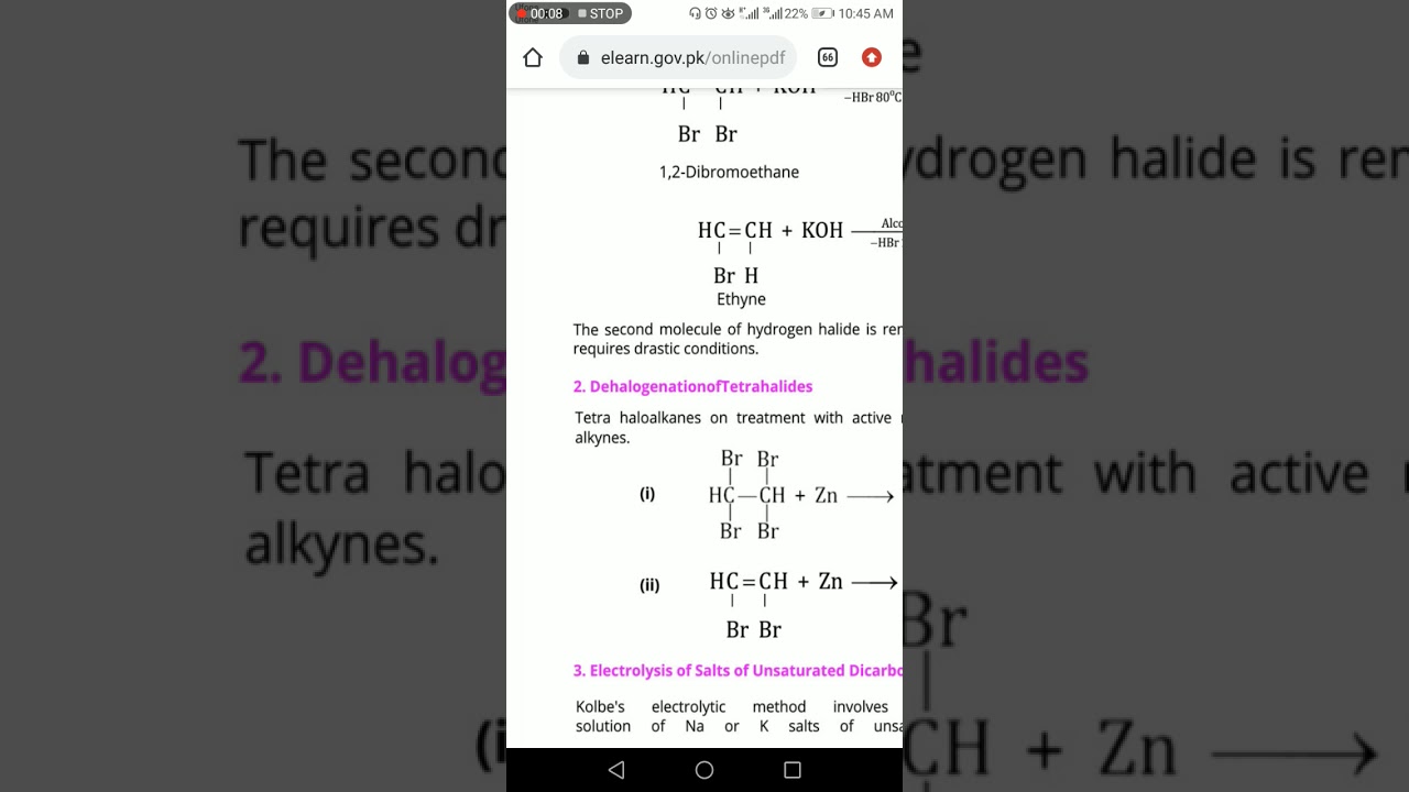 Preparation of alkyne by dehalogenation of tetrahalide chapter 8class ...