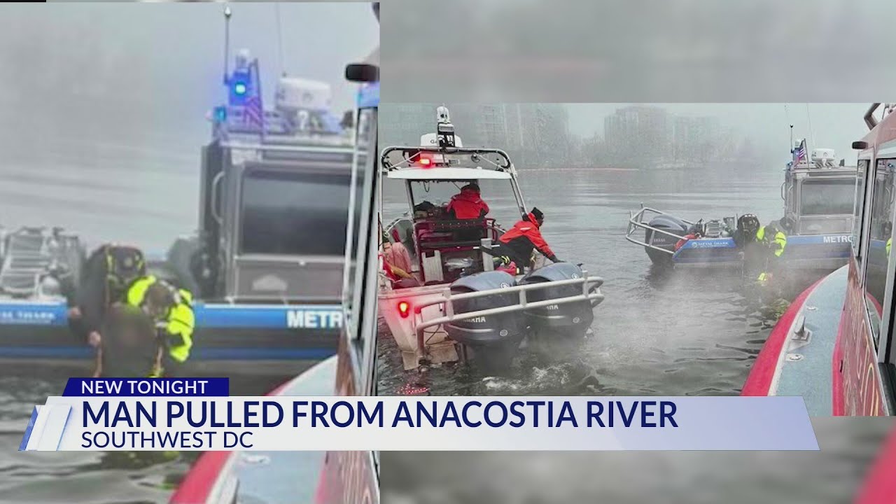 Man rescued after falling into river in DC - YouTube