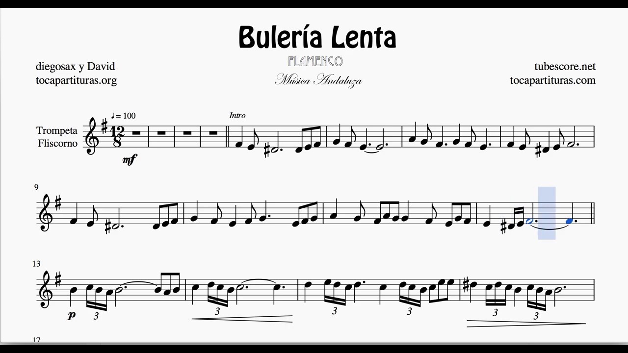 Buleria Lenta Sheet Music for Trumpet and Flugelhorn (Flamenco) - YouTube
