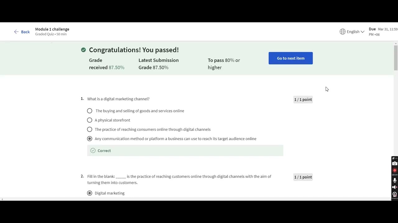 Coursera || Foundations of Digital Marketing and E-commerce|| Module 1 challenge answer - YouTube
