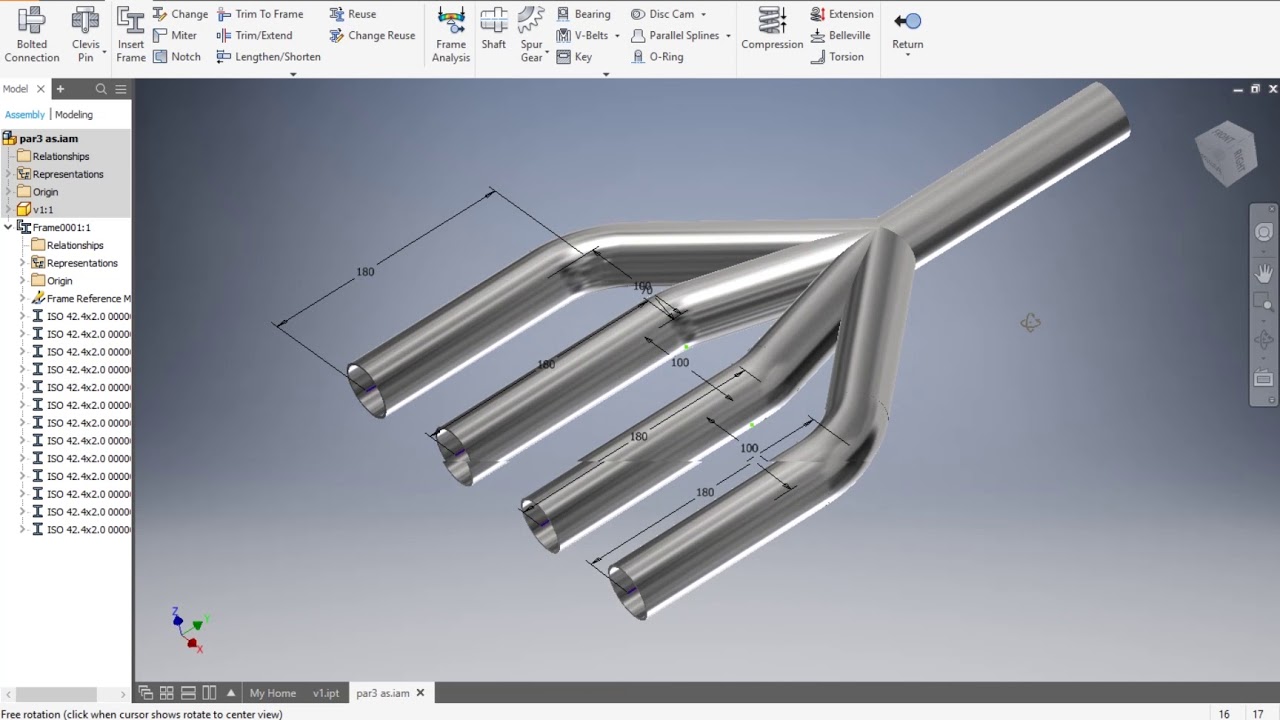 INVENTOR FRAME (lever 1) how to design tube -inventor 2019 - YouTube