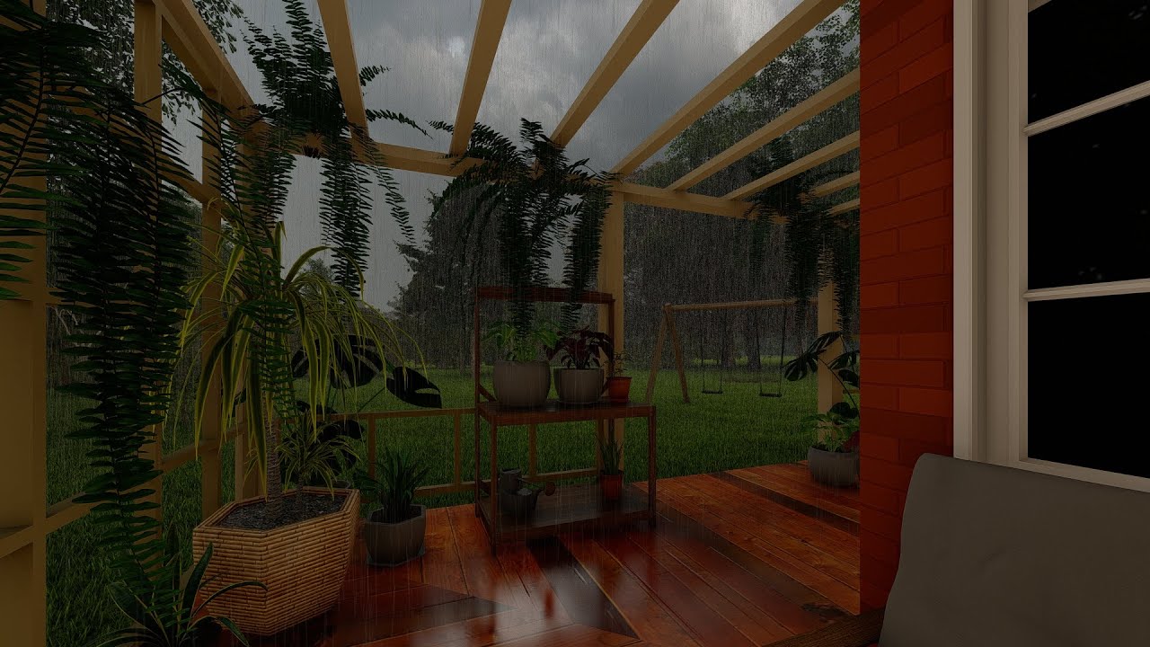 Green Back Porch During Heavy Rain and Thunder Ambience - Cure Insomnia ...