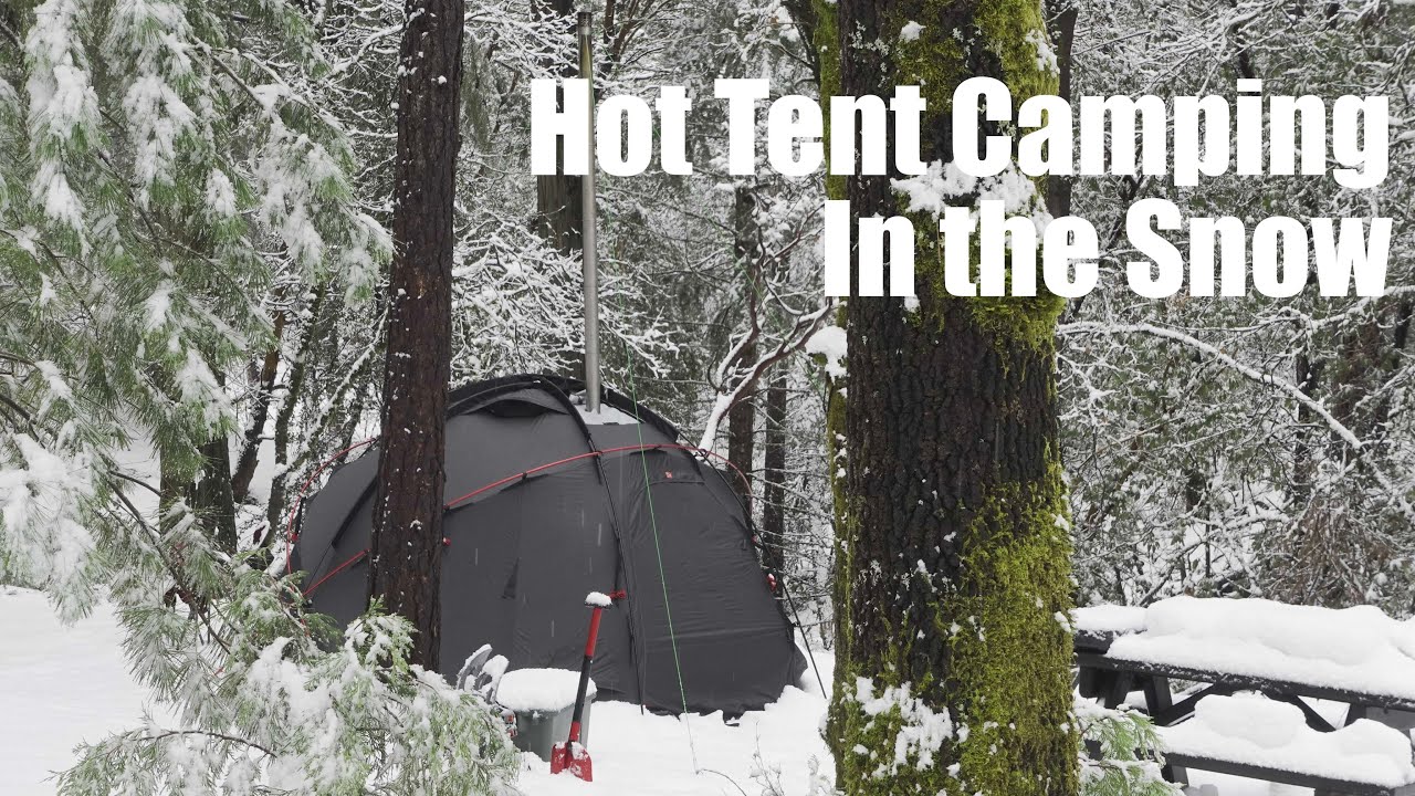 Snow Camping with Hot Tent at Indian Grinding Rock Campground - YouTube