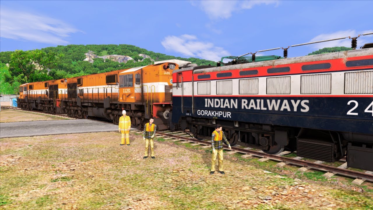 WDM3D Coupling 4 WAG - 7 Loco Shunting | BUMPY RAILROAD | Train ...