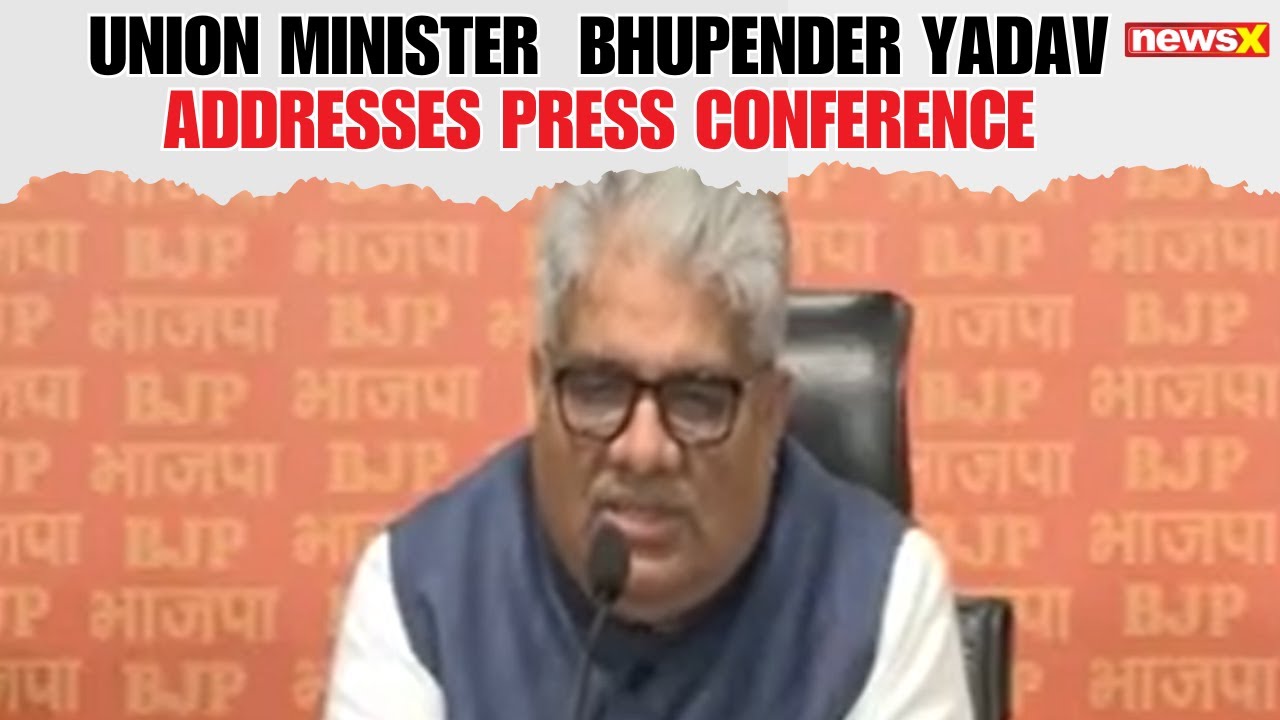 Union Minister Bhupender Yadav addresses press conference at BJP ...