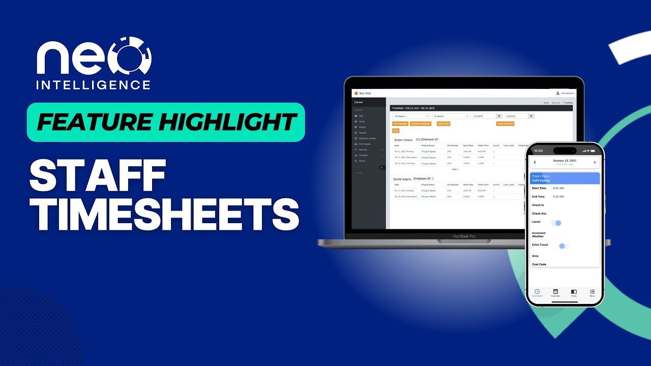 Neo Intelligence - Staff Timesheets - Construction Contractor Software - YouTube