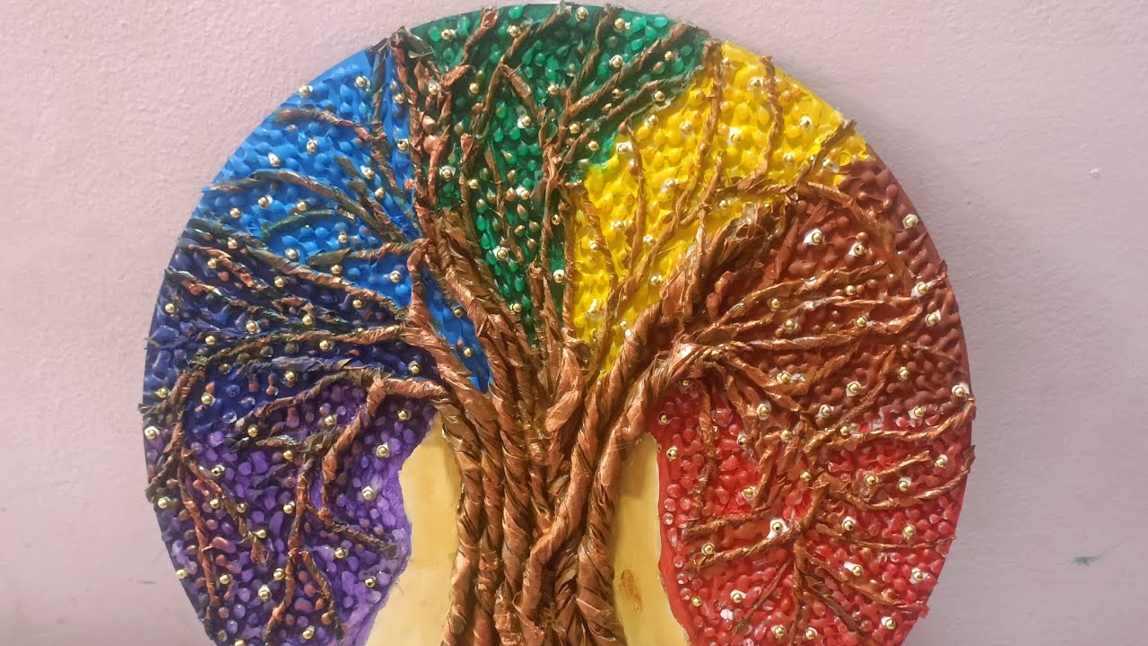 Rainbow Themed Paper Tree Craft | #papercraft | Craft from waste paper ...