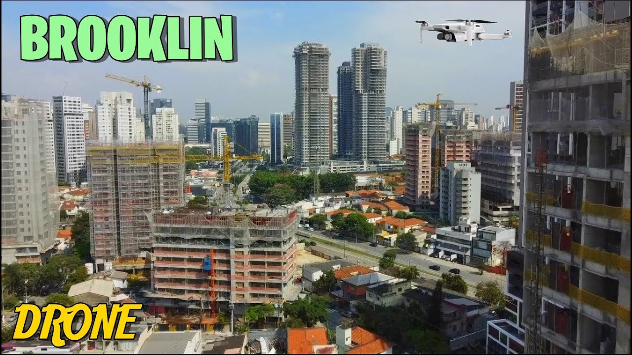 Drone voa no Brooklin (Obras do Air Brooklin e outros edifícios, Av. Santo Amaro e mais) - São ...