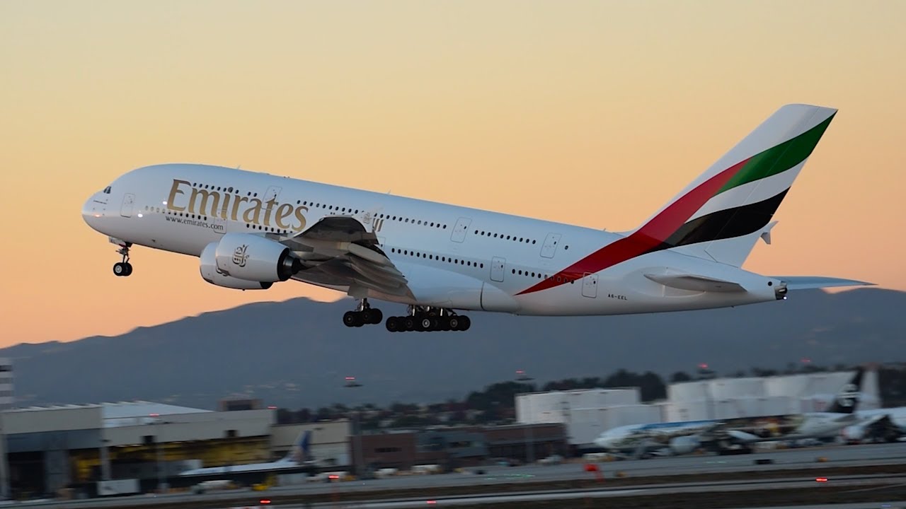 Emirates Airbus A380-800 [A6-EEL] Departing LAX. - YouTube