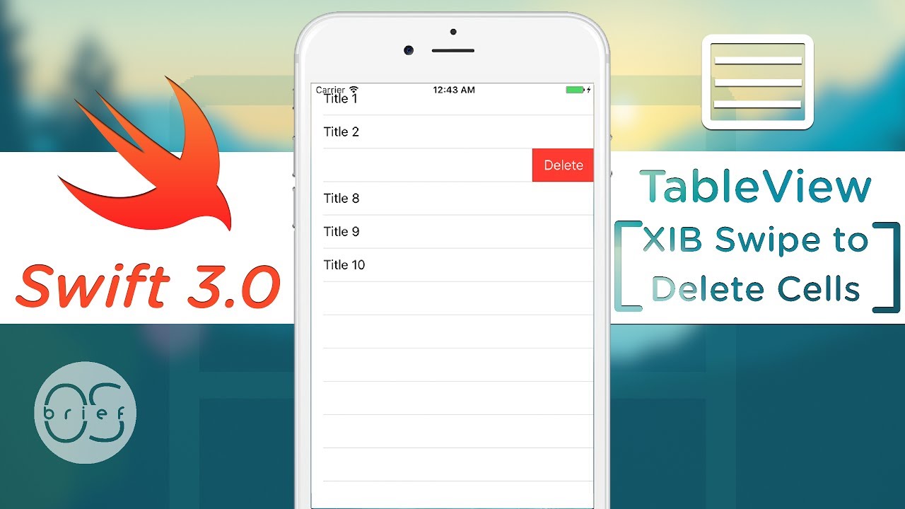 TableView XIB Swipe To Delete Cells Swift 3 YouTube tableview-xib-swipe-to-delete-cells-swift-3-youtube