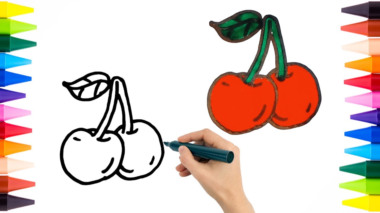 How To Draw Cute Cherry Drawing, Painting & Coloring For Kids and ...