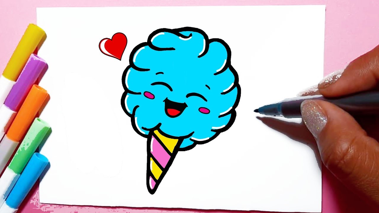 CÓMO DIBUJAR UN ALGODÓN DE AZÚCAR KAWAII - COMO DESENHAR ALGODÃO DOCE ...