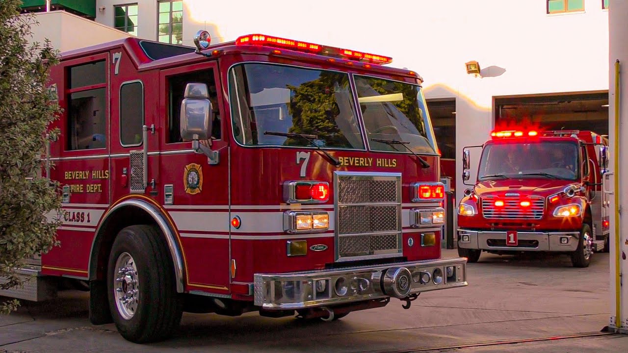 Beverly Hills Fire Dept. Engine 7 & Rescue 1 Responding - YouTube