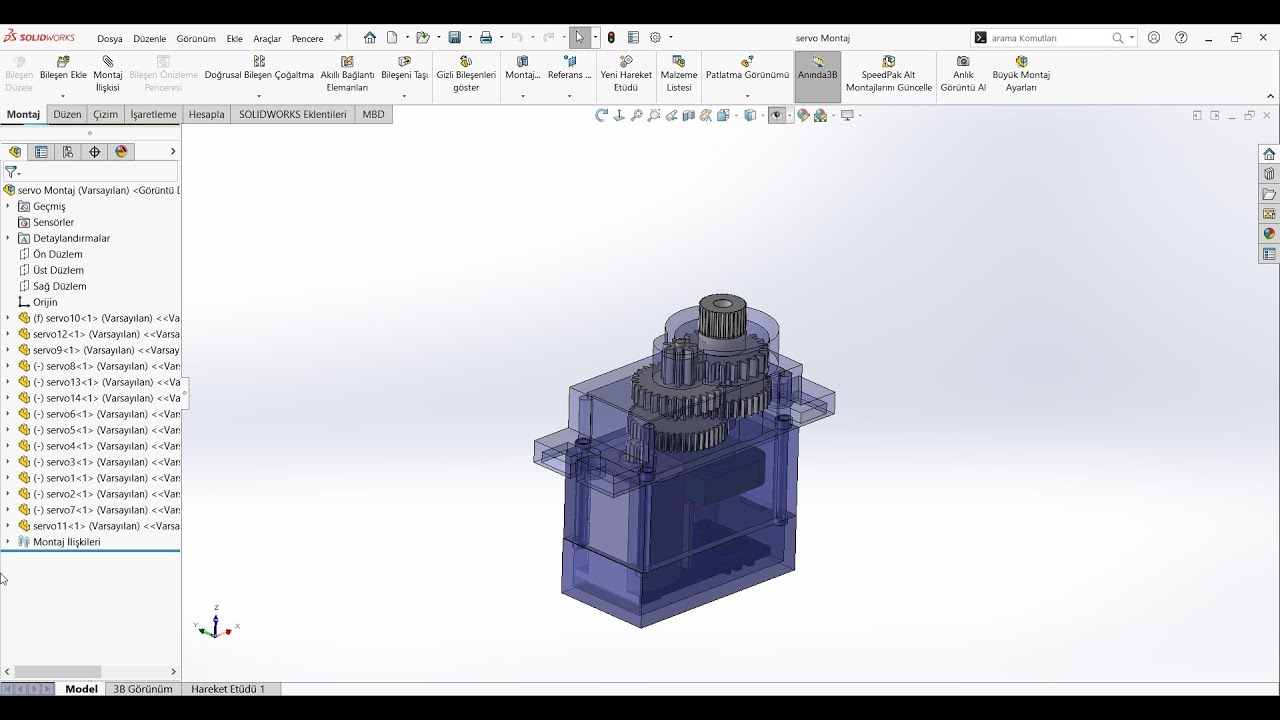 SolidWorks ile Servo motor çizimi dişli modeli hazırlama. - YouTube