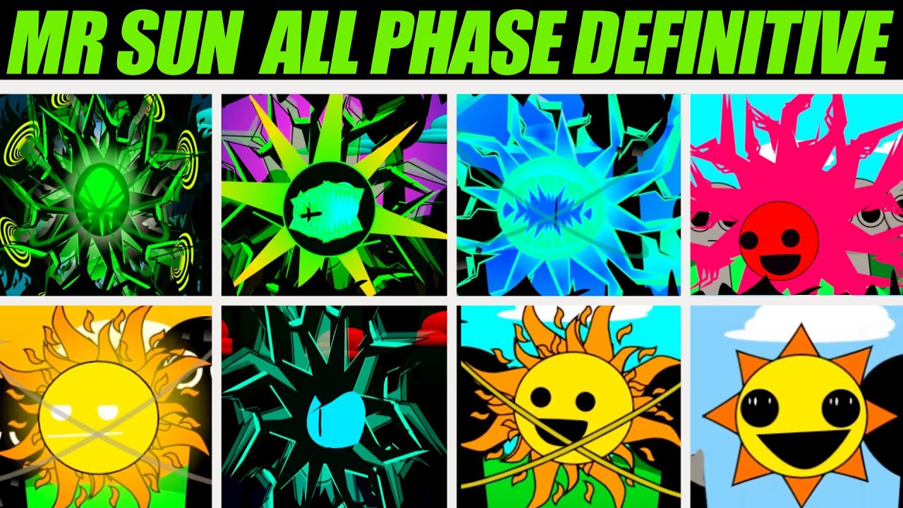 All Mr SUN in Incredibox Sprunki Definitive all phase different - YouTube