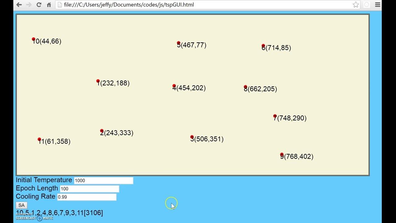 TSP Click and solve using Simulated annealing - YouTube