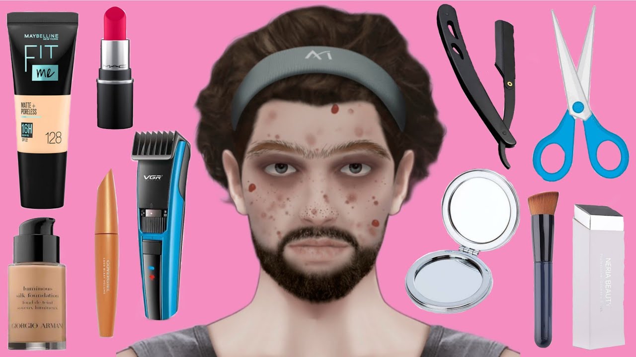 ASMR Handsome Boy Face Makeup||Boy Hairstyle||Boy Face Pimple Remove ...