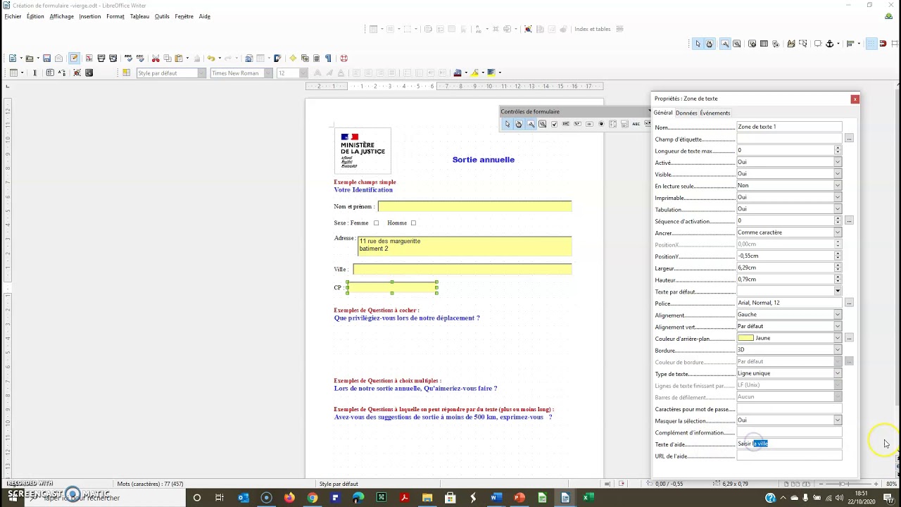 Réaliser un formulaire dans Libre office WRITER - YouTube
