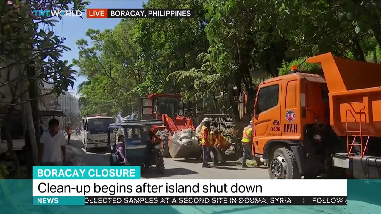Philippines starts clean-up in Boracay island - YouTube