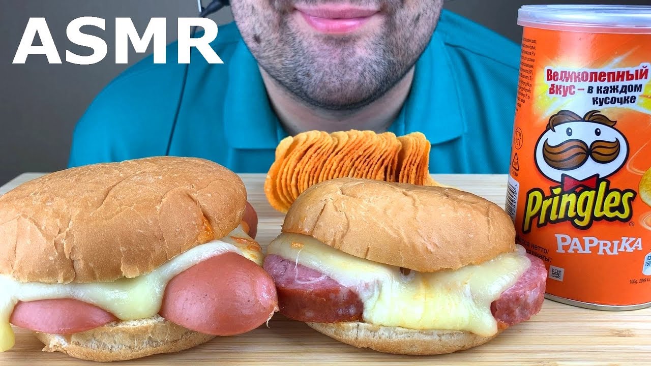 ASMR HOMEMADE SAUSAGE SANDWICHES WITH CHEESE & POTATO CHIPS PRINGLES ...