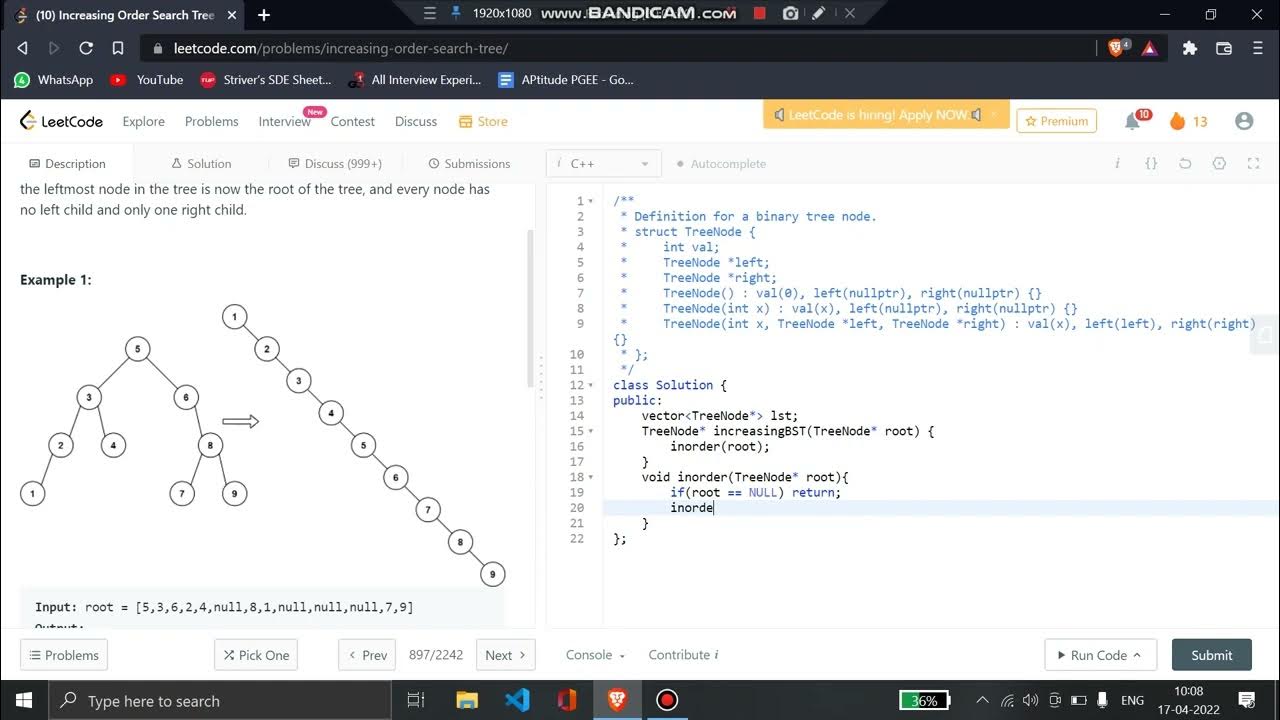 Increasing order search tree || Leetcode #897 || C++ - YouTube