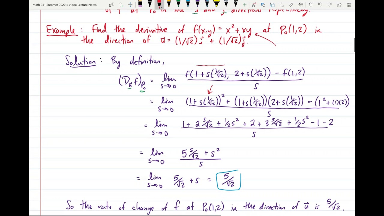 Section 14 5 Directional Derivatives And The Gradient Youtube