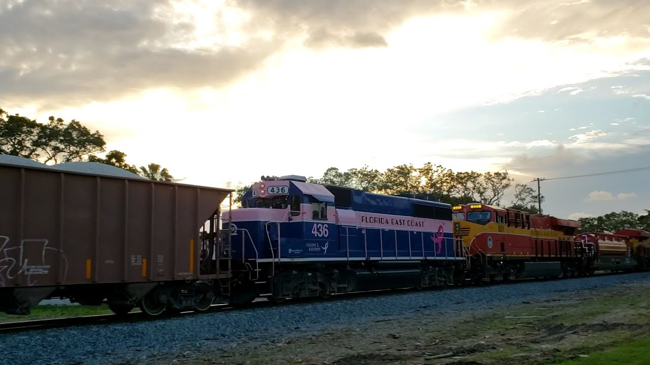 FEC Train 202 rare sight with Pink Lady 436 and all hoppers - 5/22/2020 - YouTube