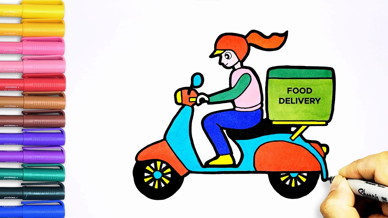 How to draw Food Delivery Rider for Beginners | Step-by-Step Easy ...