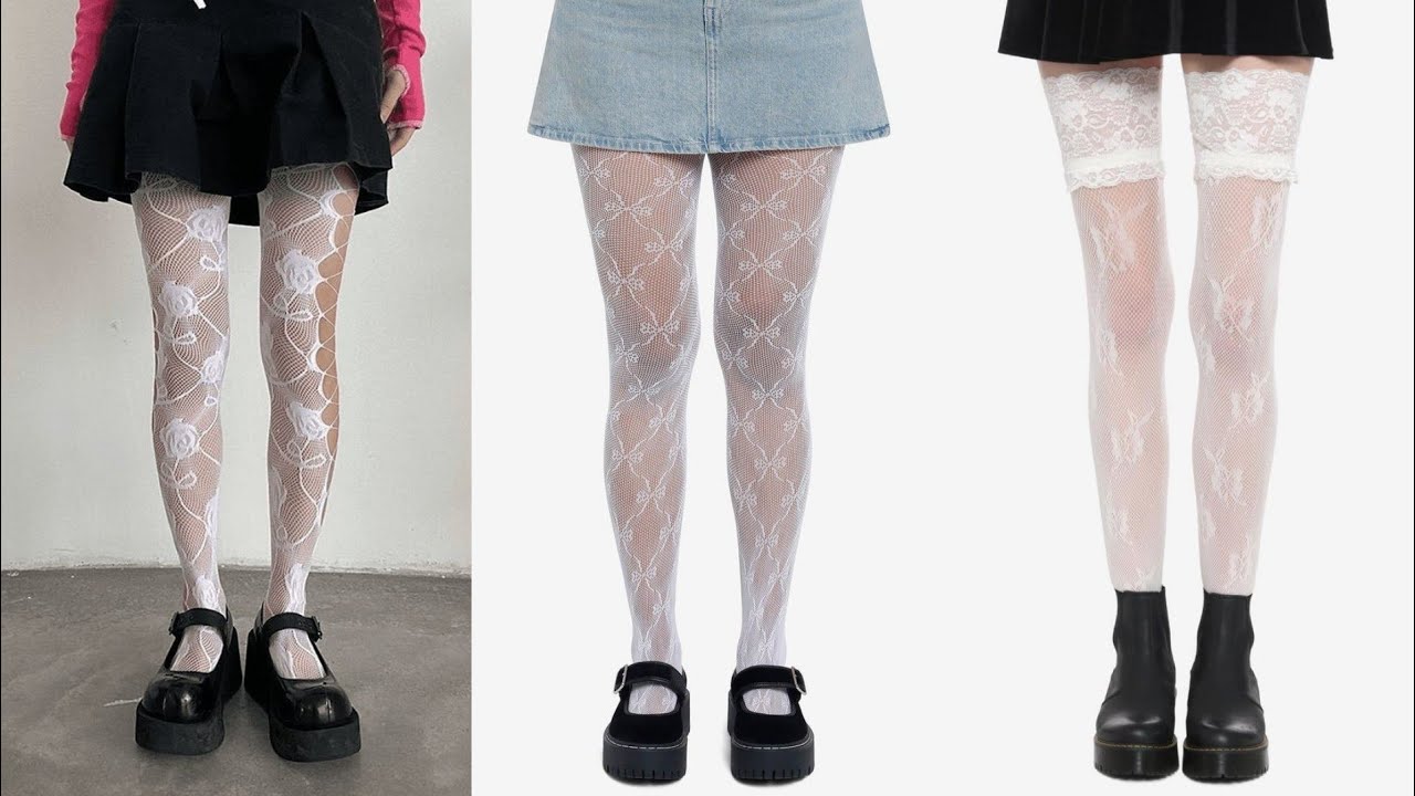 pretty Bow knot Decor fishnet Thights white nylon plain woman stock2023 ...