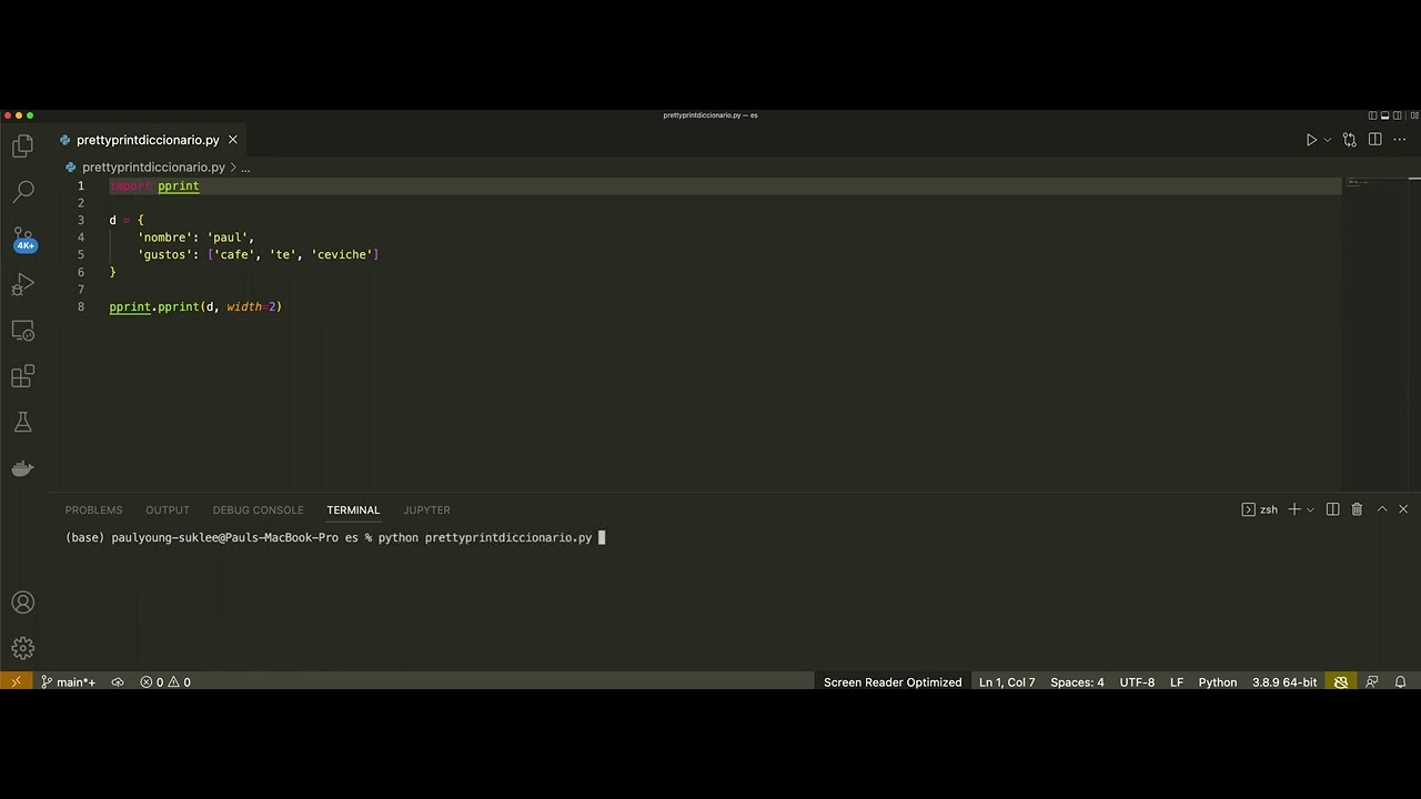 ¿Cómo print un diccionario bonito en Python en la terminal? Impresión bonita de datos #shorts ...
