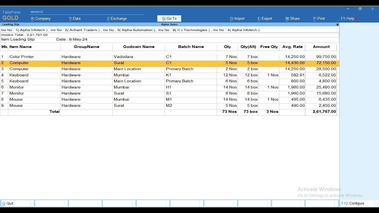 Tally Add On : Item Loading Summary and Invoice wise Item Dispatch ...